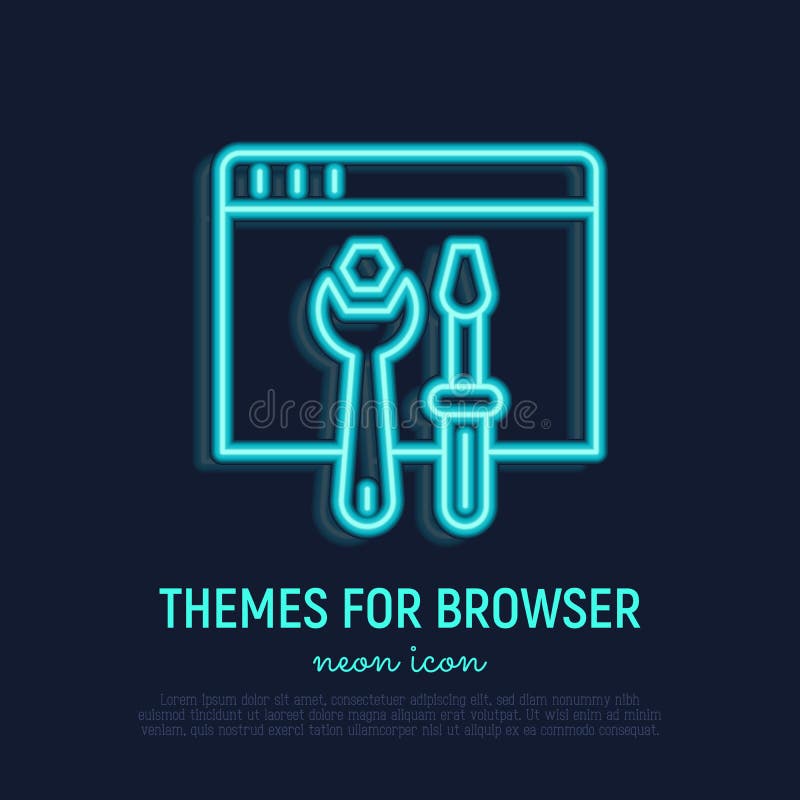 Browser Settings Neon Thin Line Icon: Wrench and Screwdriver on Web ...