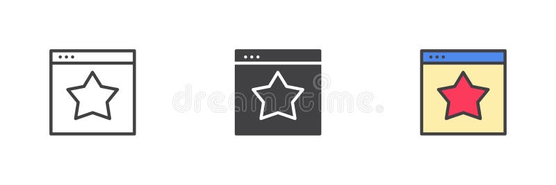 Browser Star Bookmark Icon Set in Line, Solid and Filled Outline Style ...