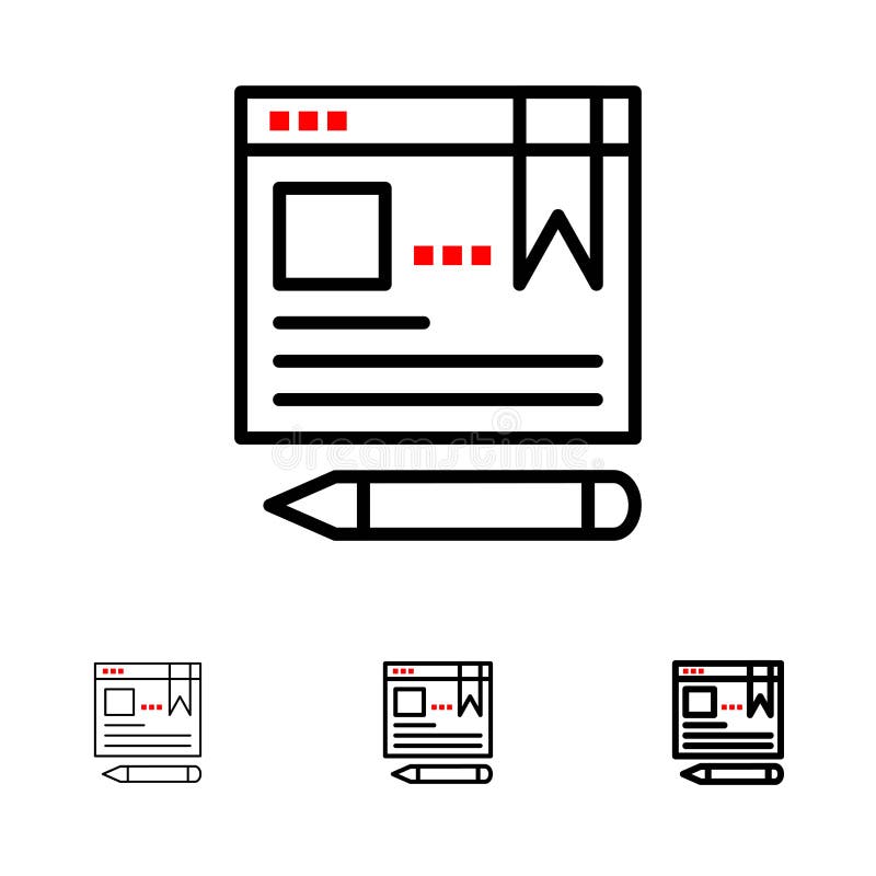 Browser, Text, Pen, Education Bold and Thin Black Line Icon Set Stock ...