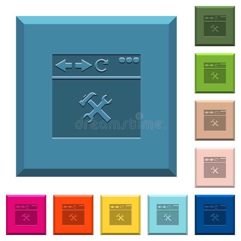 Browser Tools Engraved Icons on Edged Square Buttons Stock Vector ...