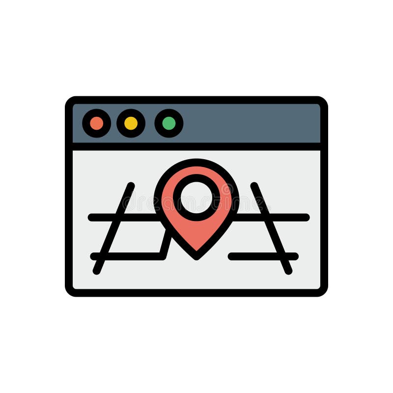 Browser, Web Site, Map, Location Pin Icon. Simple Color with Outline ...