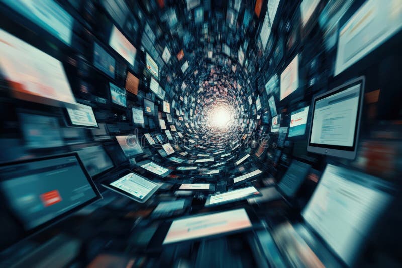 Browser Windows Creating an Endless Data Stream Tunnel Effect Stock ...