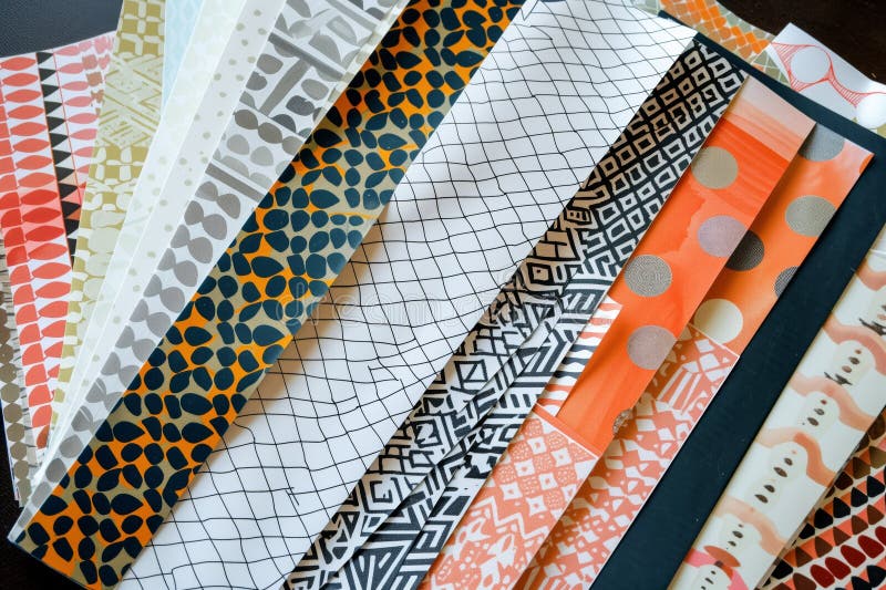 Browsing through Patterned Papers for Card Designs Stock Image - Image ...