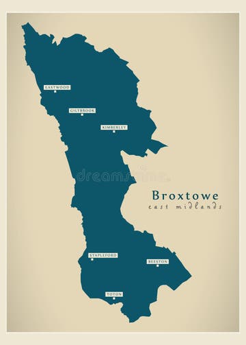 Broxtowe District Map - England UK Stock Vector - Illustration of east ...