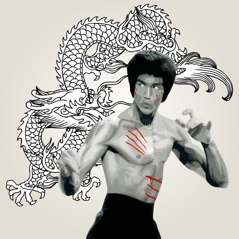 Bruce Lee Colored Vector Illustration Poster Template Editorial Stock ...