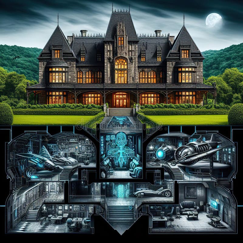Bruce Wayne Manor Et Sous Une Vision Xray De La Batman Batcave ...