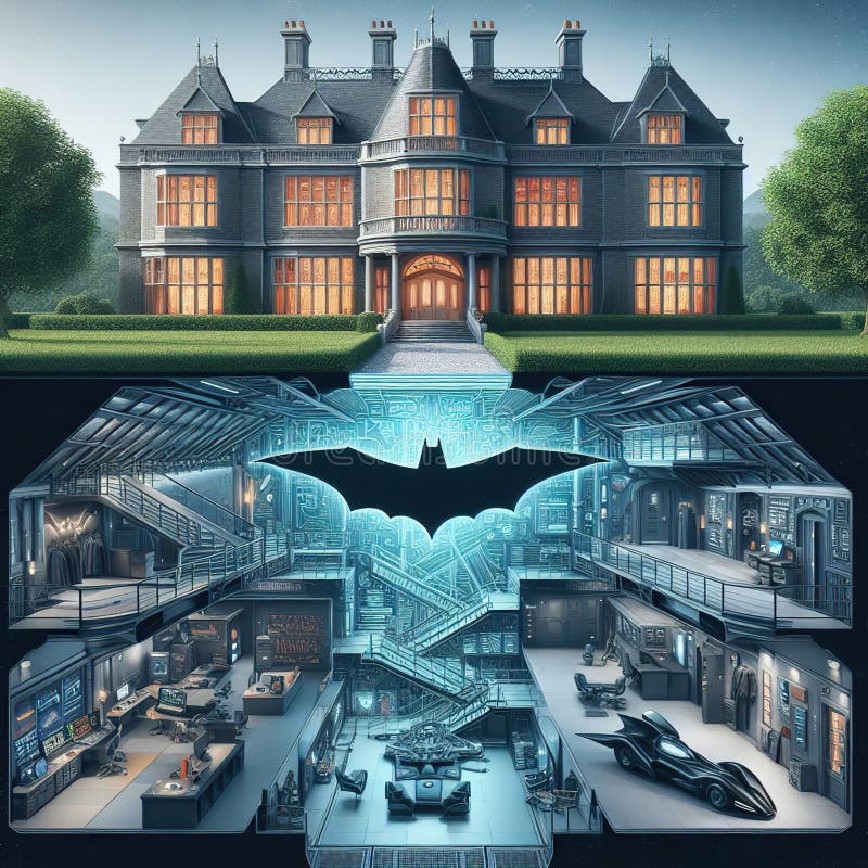 Bruce Wayne Manor Et Sous Une Vision Xray De La Batman Batcave ...
