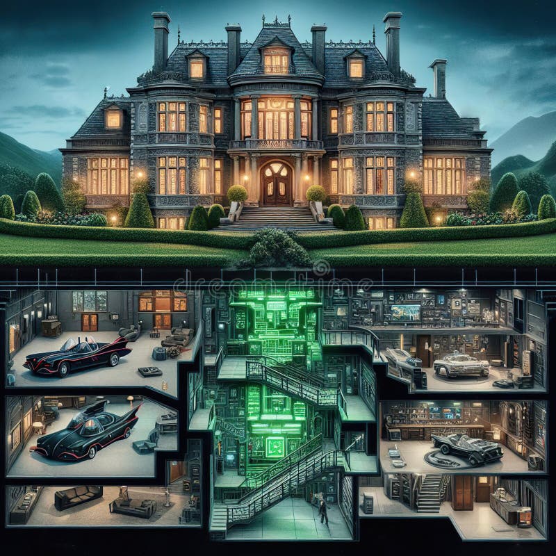 Bruce Wayne Manor Und Unterhalb Einer Xray Vision Der Batman Batcave ...