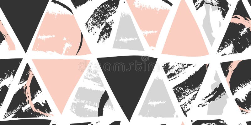Bruch Strokes and Triangles Pattern. Pale Pink, Black and Grey Colors ...