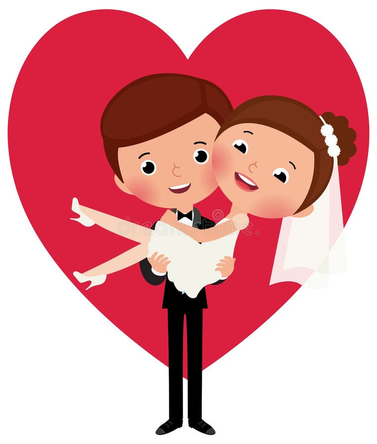 Brud Och Brudgum För Tecknad Filmbröllopceremoni Vektor Illustrationer ...