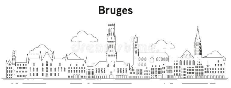 Bruges Cityscape Line Art Vector Illustration Stock Vector ...