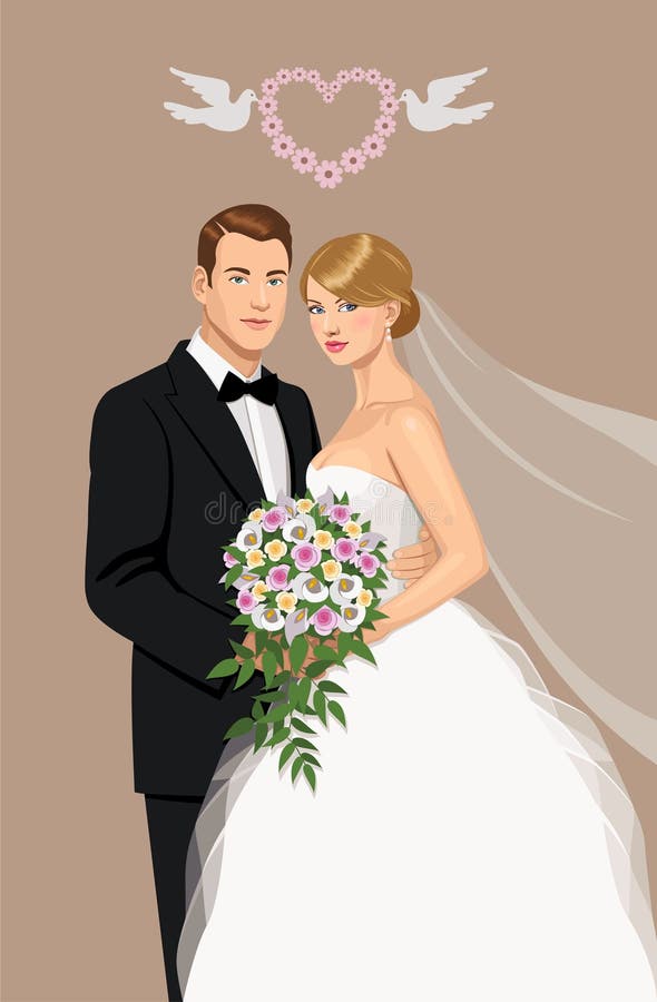 Bruid en bruidegom vector illustratie. Illustration of bloemen - 23934123