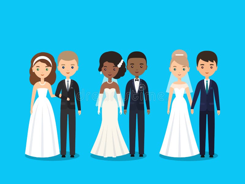 Bruid En Bruidegom Vlakke Karakters Vector Illustratie Vector ...