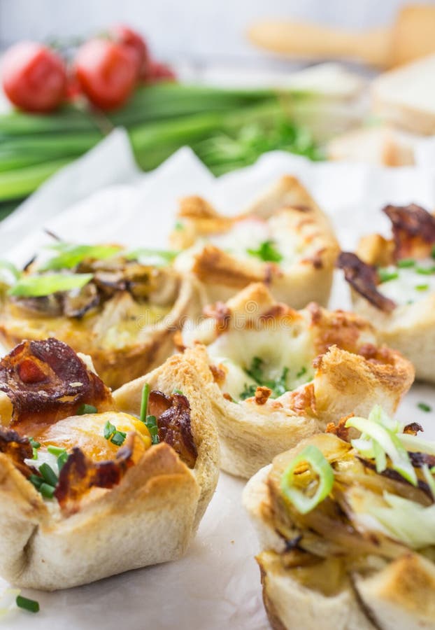 Little Bread Cups Filled with Different Fillings Stock Photo - Image of ...