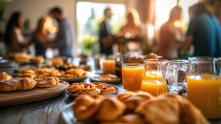 Brunch Spread with Pastries, Drinks, and Social Gathering Stock Photo ...