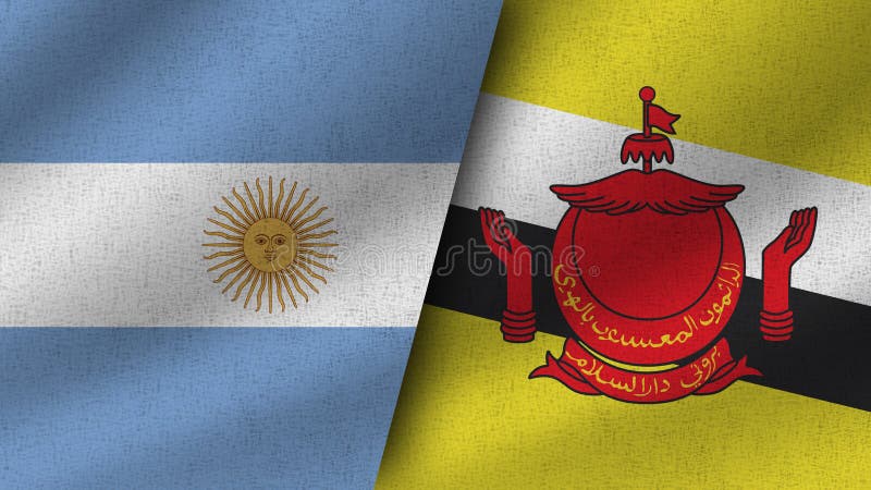 Brunei and Argentina Realistic Two Flags Together Stock Illustration ...