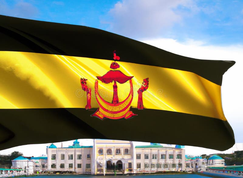 Brunei Flag with Sultan Palace Stock Illustration - Illustration of ...