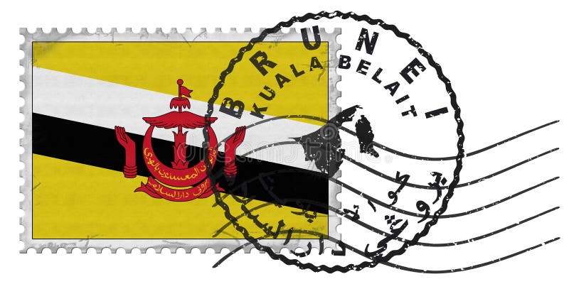 Brunei Kuala Belait Stamp National Flag and Postmark Stock Illustration ...