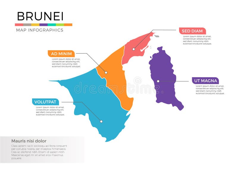 Brunei Map Infographics Vector Template with Regions and Pointer Marks ...