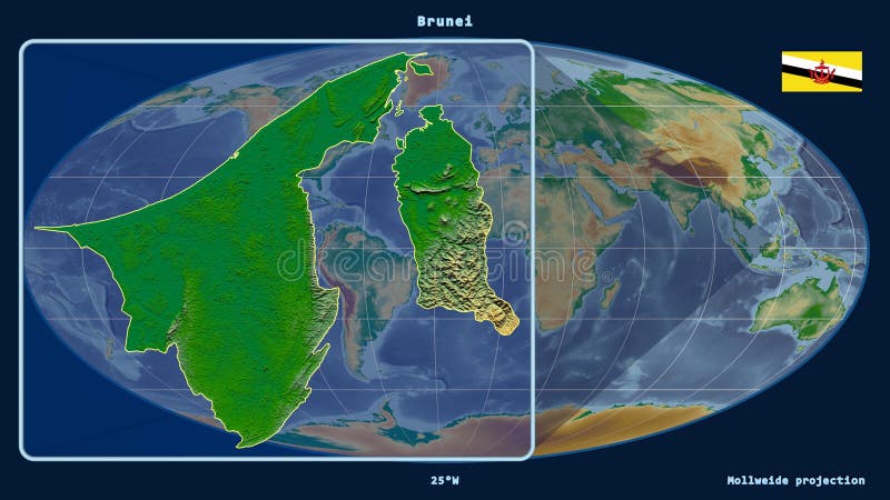 Brunei - Physical. Mollweide, Left Stock Illustration - Illustration of ...