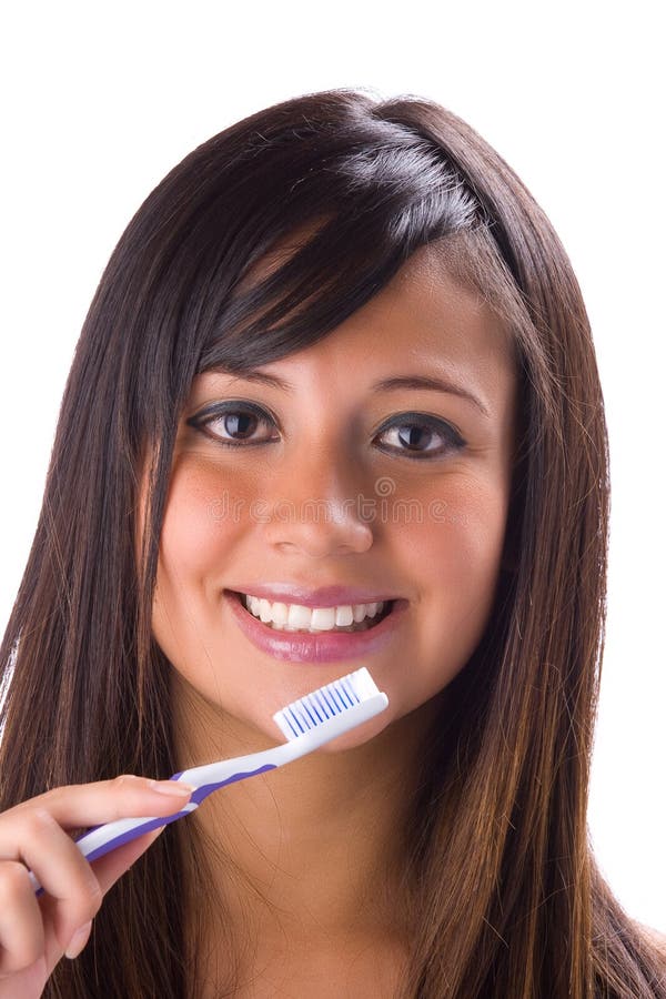 Brunette with Brush Teeth 2 Stock Image - Image of dentistry, exotic ...