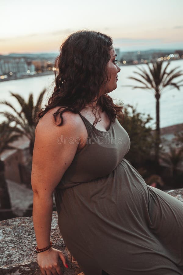 Chubby Brunette Looking From Behind The Screen Stock Image Image Of