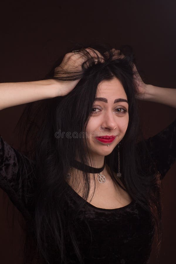 Brunette on Dark Background Dressed in Goth Style Stock Photo - Image ...