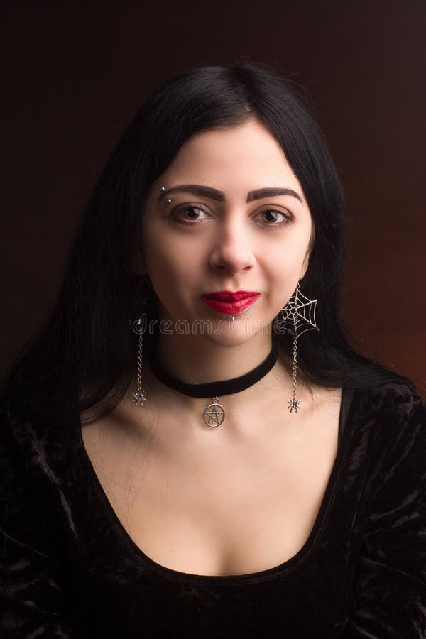 Brunette on Dark Background Dressed in Goth Style Stock Photo - Image ...