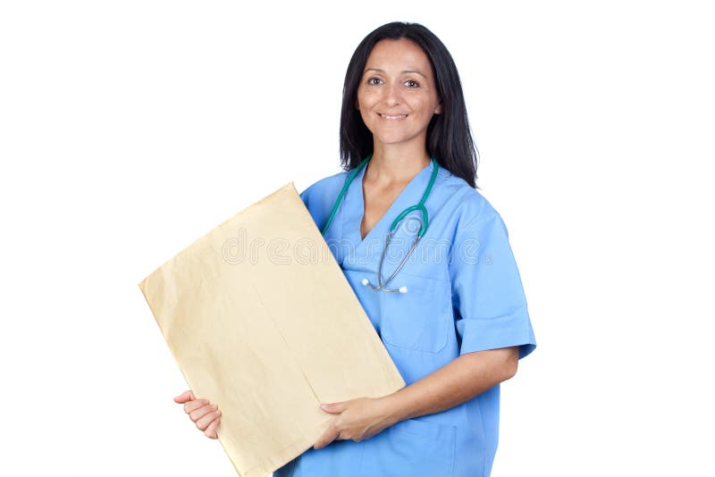 Brunette Doctor with a Big Envelope Stock Image - Image of equipmant ...