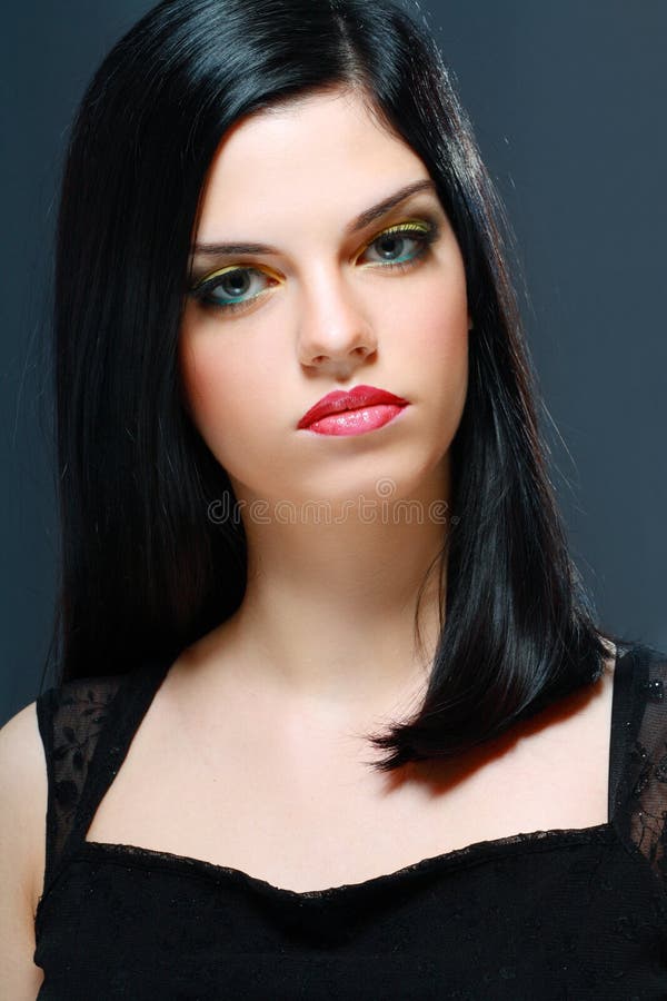 Long Hair Beautiful Brunette Girl Healthy Black Hairstyle Stock Image