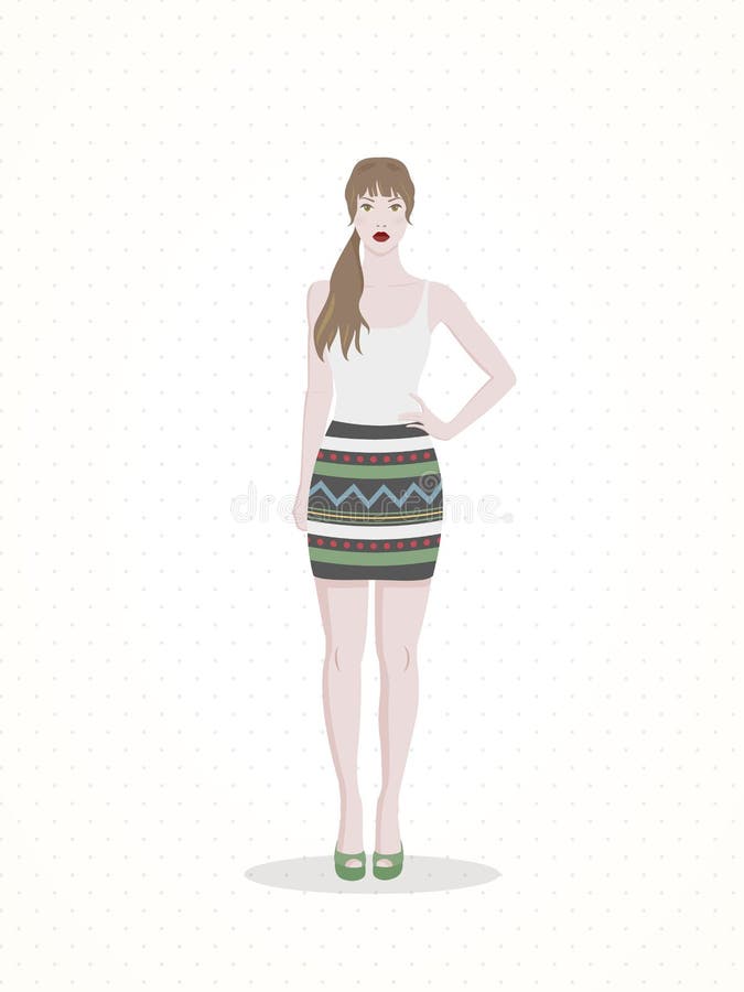 Brunette Girl Front View. Vector Illustration, Flat Design Stock Vector ...