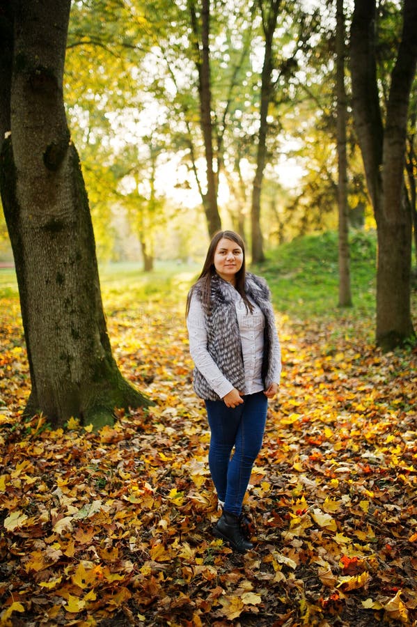 Brunette Girl on Majestic Autumn Fall Forest Stock Image - Image of ...
