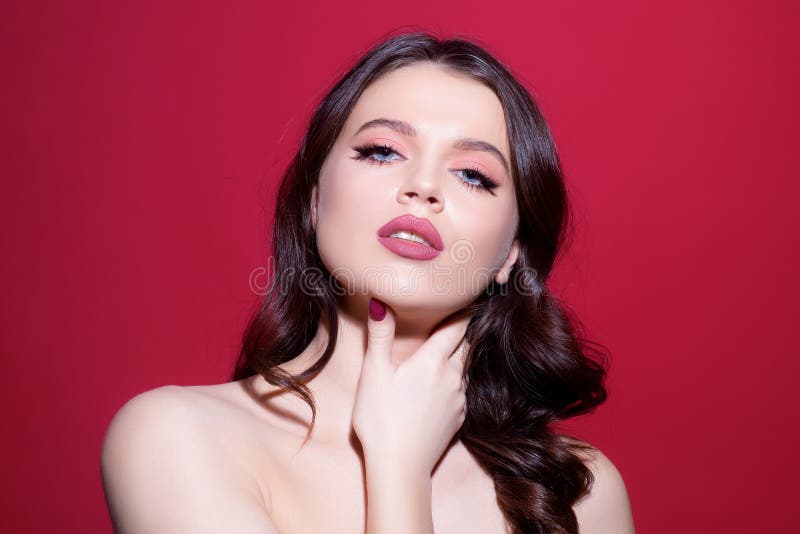 Brunette Girl With Perfect Makeup Beautiful Model Woman Care And