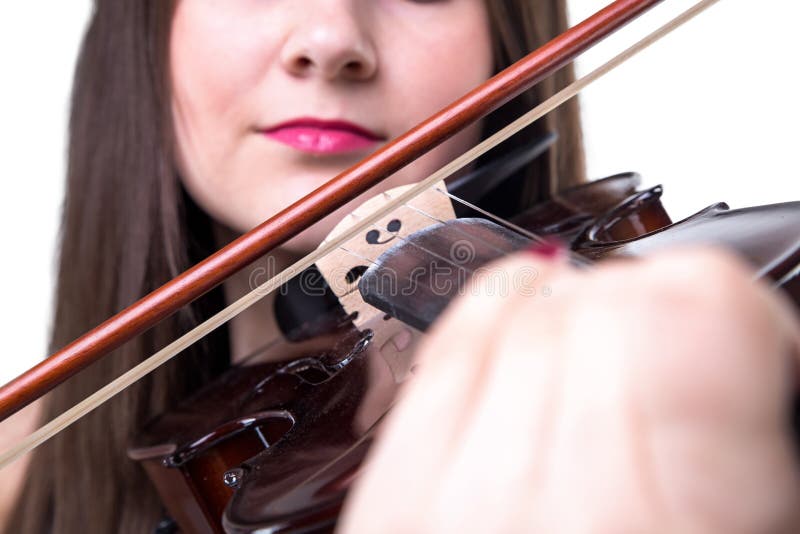 Brunette Girl Playing on Fiddle, Close Up Stock Photo - Image of ...