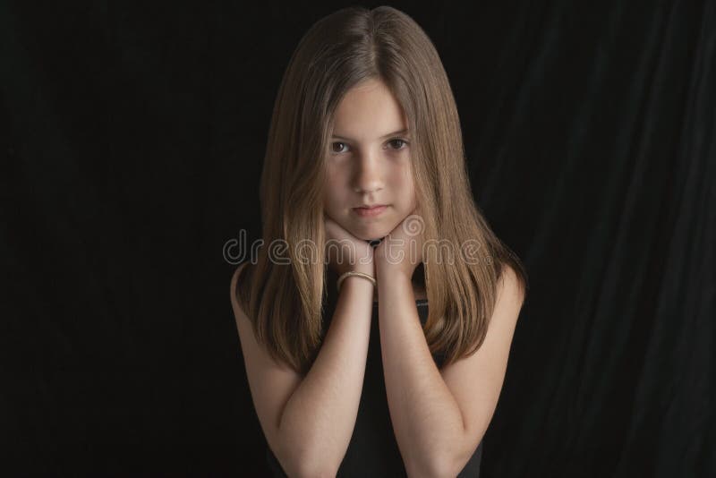 Brunette Girl Resting Chin In Hands Stock Image Image 33915281