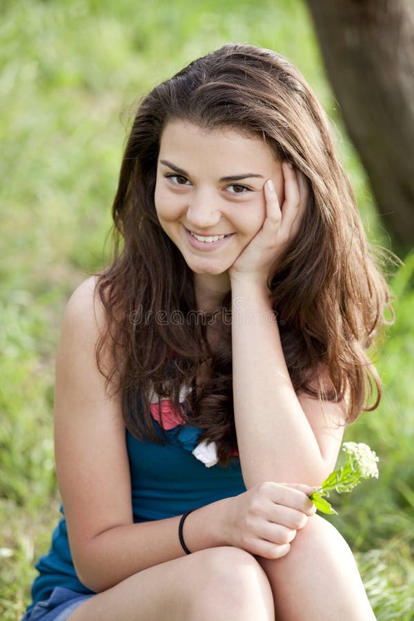 Brunette Girl at Summer Park. Stock Photo - Image of meadow, outdoor ...