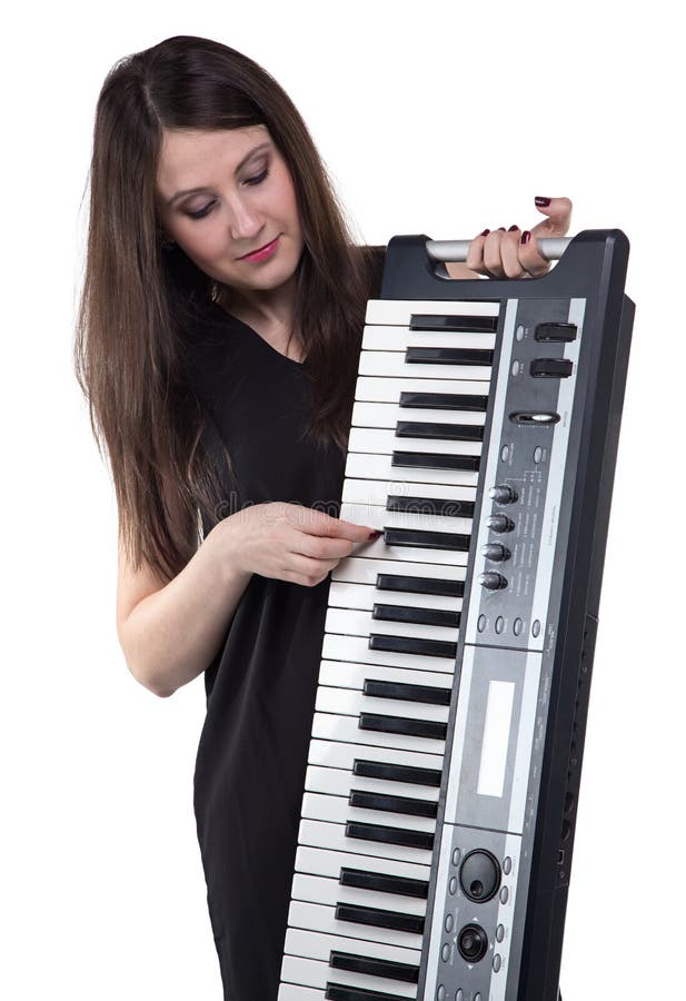Brunette Girl with Synthesizer Stock Photo - Image of people, keys ...