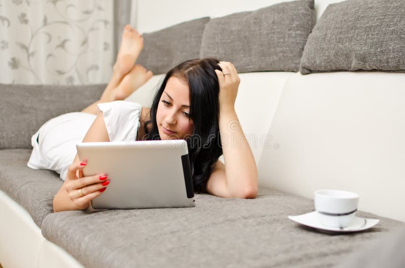 Relaxed Adult Caucasian Woman at Work at Home with Personal Laptop ...
