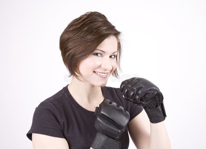Brunette Kick Boxer Smiling Stock Image - Image of brunette, boxer: 4081631