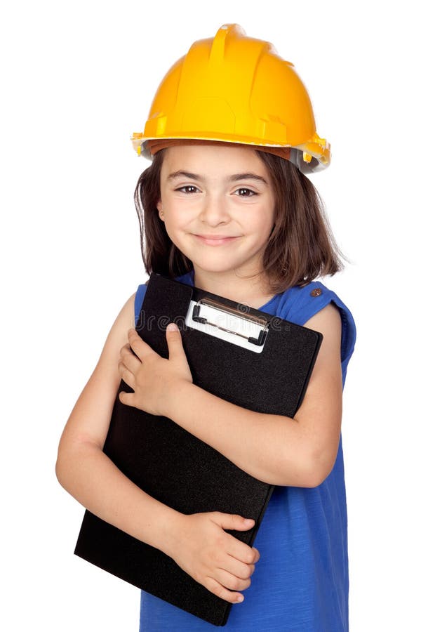 Funny Engineer Girl Yellow Helmet Isolated White Stock Photos - Free ...
