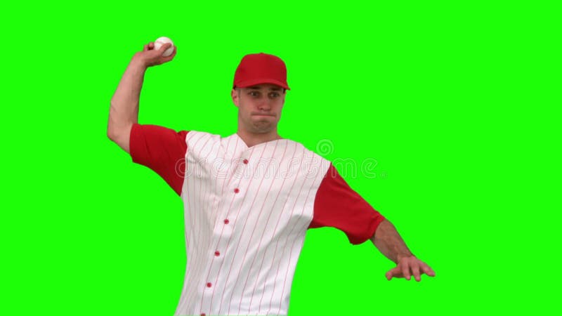 Brunette Man Throwing a Baseball on Green Background Stock Footage ...
