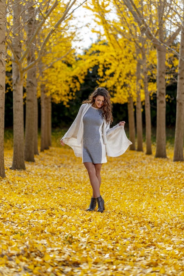 Brunette Model in Fall Foliage Stock Photo - Image of brunette, forest ...
