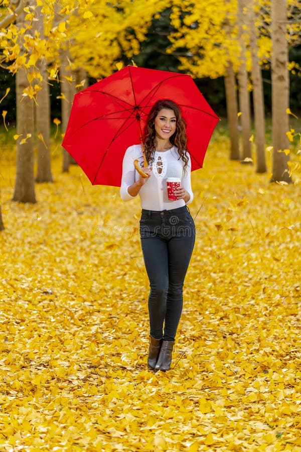 Brunette Model in Fall Foliage Stock Image - Image of elegant, female ...