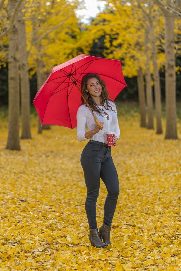 Brunette Model in Fall Foliage Stock Photo - Image of female, casual ...