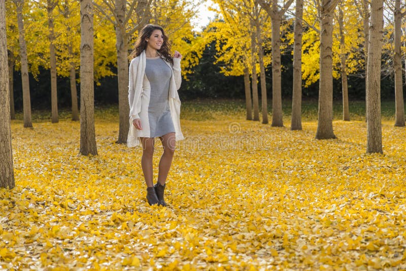 Brunette Model in Fall Foliage Stock Image - Image of environment ...