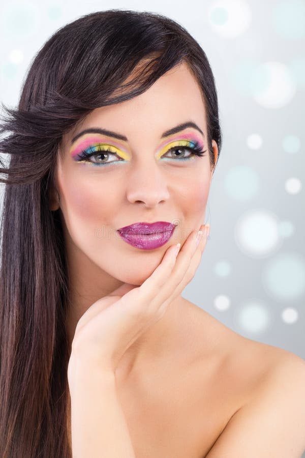 Brunette Model Portrait. Make Up, False Eyelashes Stock Image - Image ...
