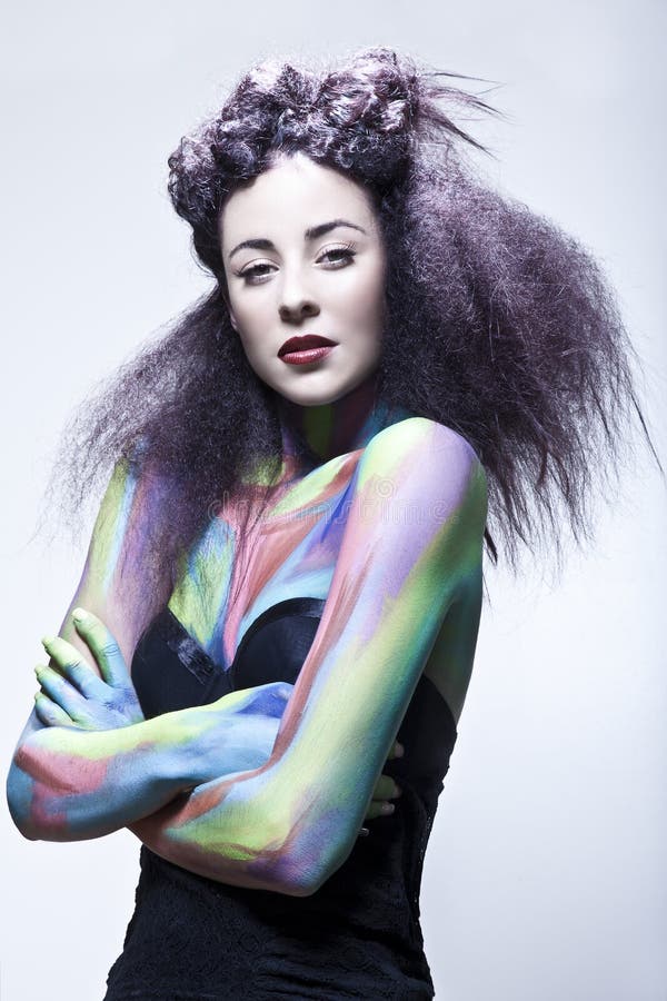 Brunette Model in Studio with Body Paint Stock Photo - Image of ...