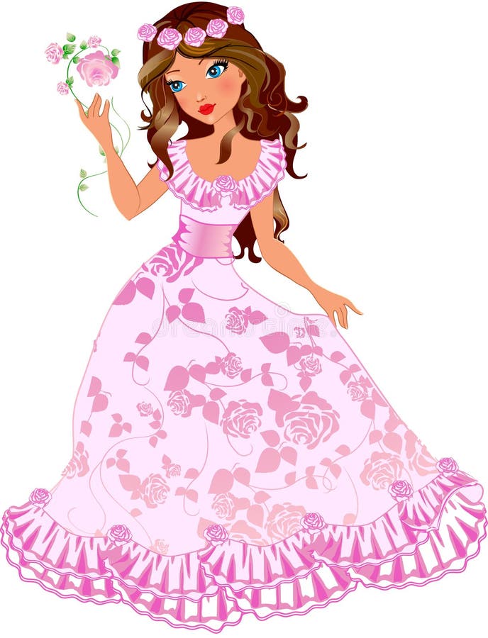 Brunette Princess With Roses Stock Vector Illustration Of Nice Fine