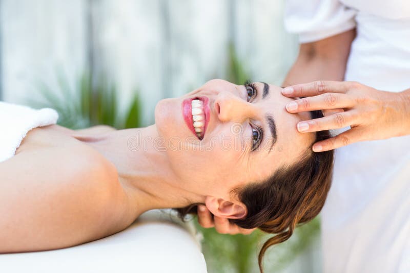 Brunette Receiving Head Massage Stock Photo - Image of care, health ...