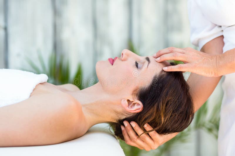Brunette Receiving Head Massage Stock Photo - Image of relaxing, people ...